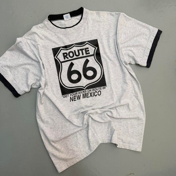 Route 66 | Shirts | Vintage Route 66 Ringer Tshirt Gray Black New ...